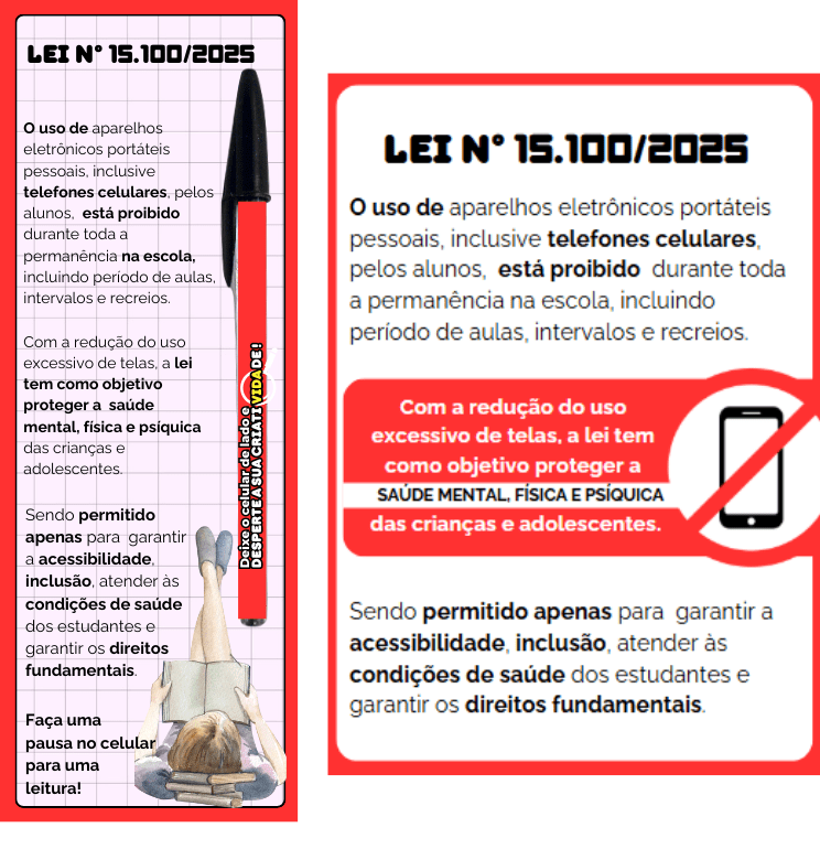 Cartaz, marca página e caneta Lei nº 15.100/2... | Tá Pronto